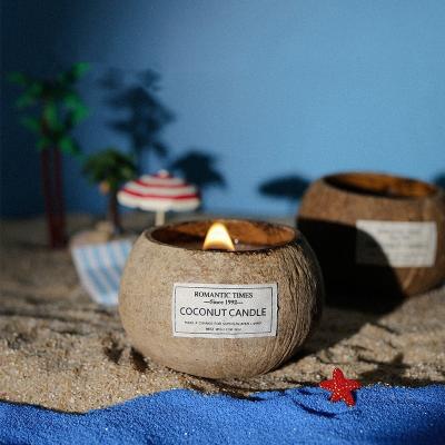 China Natural Bedroom Fragrance Soy Wax Coconut Shell Bowl Shape Scented Candle for sale