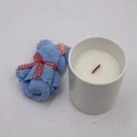 China Aroma Sensation Scented White Ceramic Candle With Wood Wick for sale