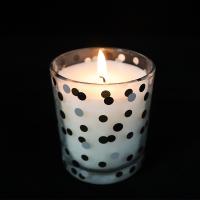 China Natural Scented Soy Tealight Candles In Printed Clear Glass Cup Coconut Apricot for sale