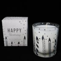 China Natural Scented Soy Tealight Candles In Printed Clear Glass Cup Coconut Apricot for sale