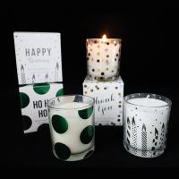 China Natural Scented Soy Tealight Candles In Printed Clear Glass Cup Coconut Apricot for sale