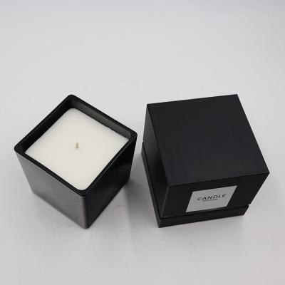 China 100 Percent Soy Black Square Glass Jar Scented Candle Lemon Verbena for sale