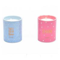 China Blue Pink Soy Wax Large Ceramic Candle In Pottery Pot 16oz for sale