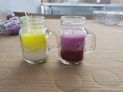 China Aroma Home Soy Wax Cute Mason Jar Custom Scented Candle With Handle for sale