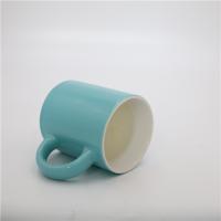 China Aroma Home Shiny Blue Round Tea Cup Scented Ceramic Soy Candle 5.5oz for sale