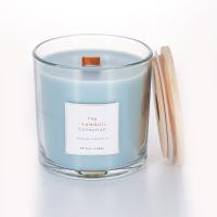 China Glass Jar Scented Candle 380g Wax Weight With Wooden Lid for sale