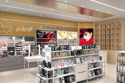 China 87Sqm Shop Skincare Display Rack Counter Stands Acrylic Wood Glass for sale