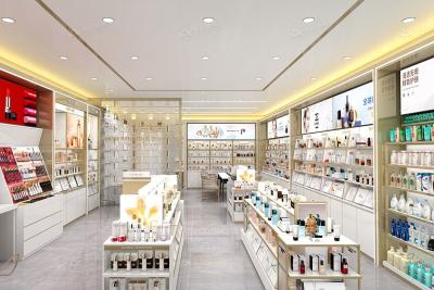 China Branded Retail Beauty Shop Furniture Aluminum Display Shelving Cabinet for sale