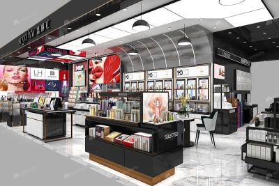 China Cosmetic Shop Decoration Gold Rush Series Skincare Kiosk Case 90sqm for Perfume Shop Furniture for sale