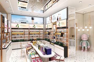 China Gold Rush Series Case 54sqm Makeup Display Showcase for Cosmetic Store Design for sale