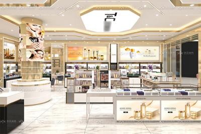 China Retail Shop Fitting Gold Rush Series Case 93sqm Cosmetic Display Design for Customized Store Display Furniture for sale