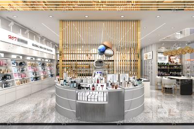 China Cosmetic Store Design Gold Rush Series Case 85sqm Perfume Shop Rack for Skincare Store Decoration for sale