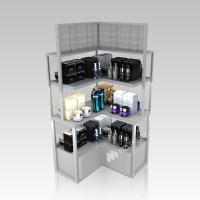 China Commercial Multilayer Wood Glass Retail Display Case Corner Rack Skincare Showcase for sale