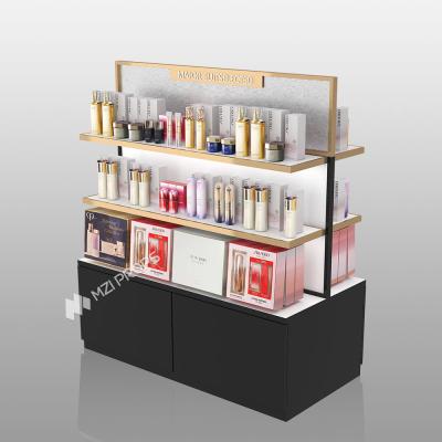 China 3mm Gold Mirror Perfume Display Case Cabinet With LED Strips Personalized for sale