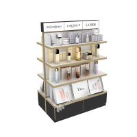 China Perfume Sunscreen Retail Display Shelving Systems Wooden Cosmetic Shop Furniture for sale
