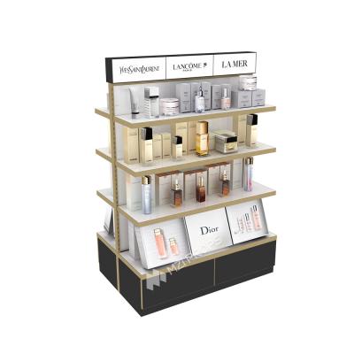 China Perfume Sunscreen Retail Display Shelving Systems Wooden Cosmetic Shop Furniture for sale