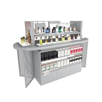 China MDF Wood Metal Retail Shelving Solutions Rack Beauty Makeup Store Display Table for sale
