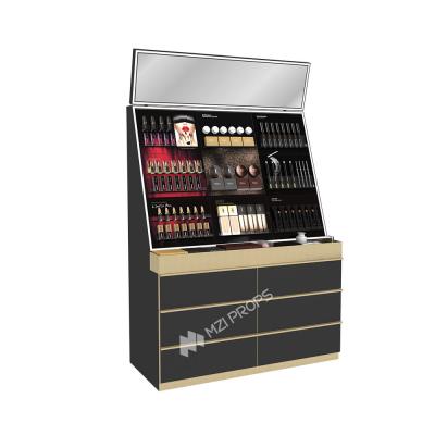 China Wooden Black Makeup Skincare Display Rack Wall Display Gondola Store OEM for sale