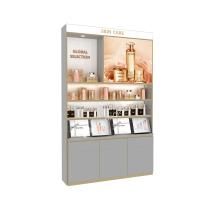 China Cosmetic Skincare Display Rack Cabinet Store Wall Fixtures With Light Box for sale