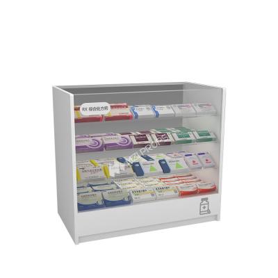 China Commercial Pharmacy Shelf Design Prescription Counter Wooden Glass Showcase for sale