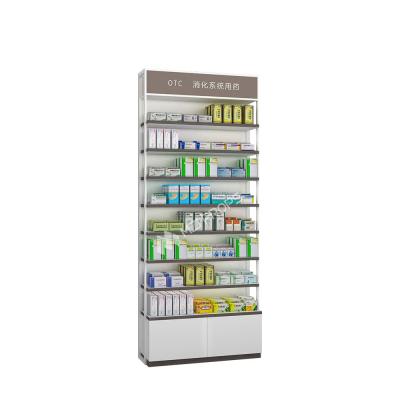 China Compact Convenience Store Display Racks Pharmacy Shelf Solid Wood for sale