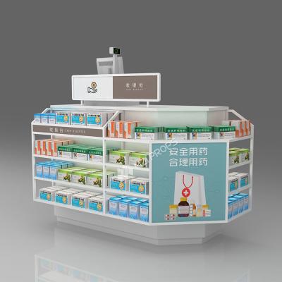 China Custom Medicine Store Racks And Displays Merchandising MDF Cabinet Checkout Counters for sale