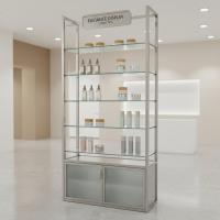 China 120cm X 60cm X 180cm Cosmetic Display Shelves with Tempered Glass Stainless Steel 50kg Per Shelf Modern Appearance for Retail Stores for sale