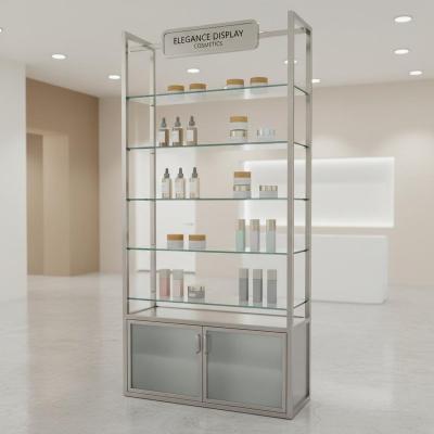 China 120cm X 60cm X 180cm Cosmetic Display Shelves with Tempered Glass Stainless Steel 50kg Per Shelf Modern Appearance for Retail Stores for sale