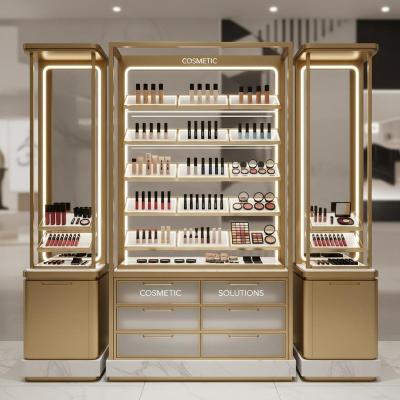 China Store Display Showcase with 50kg Per Shelf Capacity Powder Coated Finish and LED Strip Lighting for Beauty Display Cabinet for sale