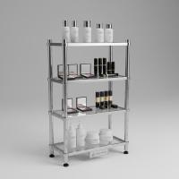 China Adjustable Height Store Display Showcase with Titanium Tubes and Powder Coated Finish for Cosmetic Display Shelves for sale