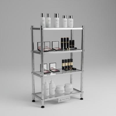 China Adjustable Height Store Display Showcase with Titanium Tubes and Powder Coated Finish for Cosmetic Display Shelves for sale