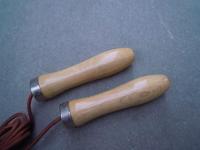 China leather jump rope with red beech wooden handle for sale