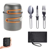China Outdoor Amenities Outdoor pot set for 1-2 people Portable camping cookware with cutlery for sale