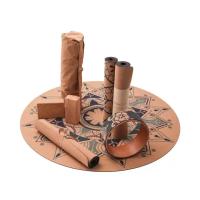 China Custom printed eco friendly gym cork yoga balls cork yoga wheel matting instructional non-slip cork yoga mat with strap for sale
