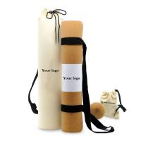 China Custom printed eco friendly gym cork yoga balls cork yoga wheel matting instructional non-slip cork yoga mat with strap for sale