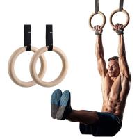 China Body Workout Exercise adjustable strap wooden gym ring Gymnastics Rings for sale
