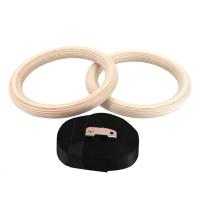 China Custom logo Fitness Strength Training Wooden Gym Ring with Adjustable Nylon Straps for sale