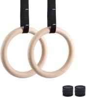 China gymnastic rings wood 32mm Wooden Gym Rings with Enhanced Flexible Buckles & Durable Adjustable Straps for sale