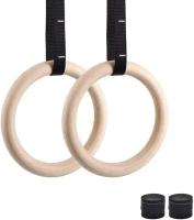 China gymnastic rings wood 32mm Wooden Gym Rings with Enhanced Flexible Buckles & Durable Adjustable Straps for sale