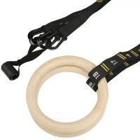 China Body Building Adjustable Strap Core Strength Exercise Gymnastic Wooded Gym Rings for sale