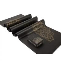 China Eco Friendly Private Label Custom Wholesale 4mm Hot Gold Stamping UV Printing Black Natural Rubber PU Leather Yoga Mat for sale
