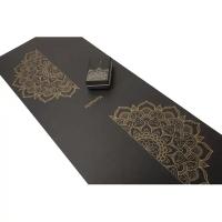 China Eco Friendly Private Label Custom Wholesale 4mm Hot Gold Stamping UV Printing Black Natural Rubber PU Leather Yoga Mat for sale