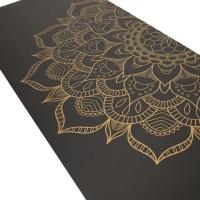 China Eco Friendly Private Label Custom Wholesale 4mm Hot Gold Stamping UV Printing Black Natural Rubber PU Leather Yoga Mat for sale