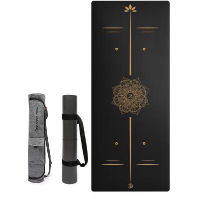 China Custom Wholesale Hot Gold Stamping UV Printing Natural Rubber Black PU Yoga Mats for sale