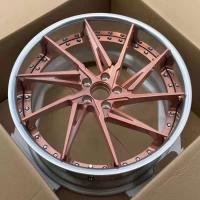 China 2 piece custom concave brushed wine red colour polished lip forged wheels for sale