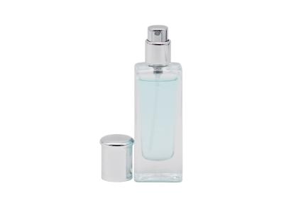 China Portable Square Perfume Spray Bottle Transparent Flat Shoulder 30ml Glass for sale