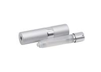 China Empty Twist Up Perfume Tester Bottle 8ml 10ml Round Aluminum Glass Refillable Mist Spray for sale