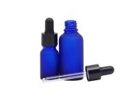 China Cosmetic Glass Dropper Essential Oil Bottle Frosted Blue 100ml With Plastic Dropper for sale