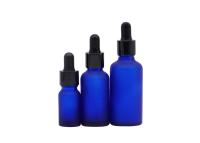 China Cosmetic Glass Dropper Essential Oil Bottle Frosted Blue 100ml With Plastic Dropper for sale
