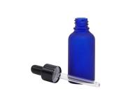 China Cosmetic Glass Dropper Essential Oil Bottle Frosted Blue 100ml With Plastic Dropper for sale